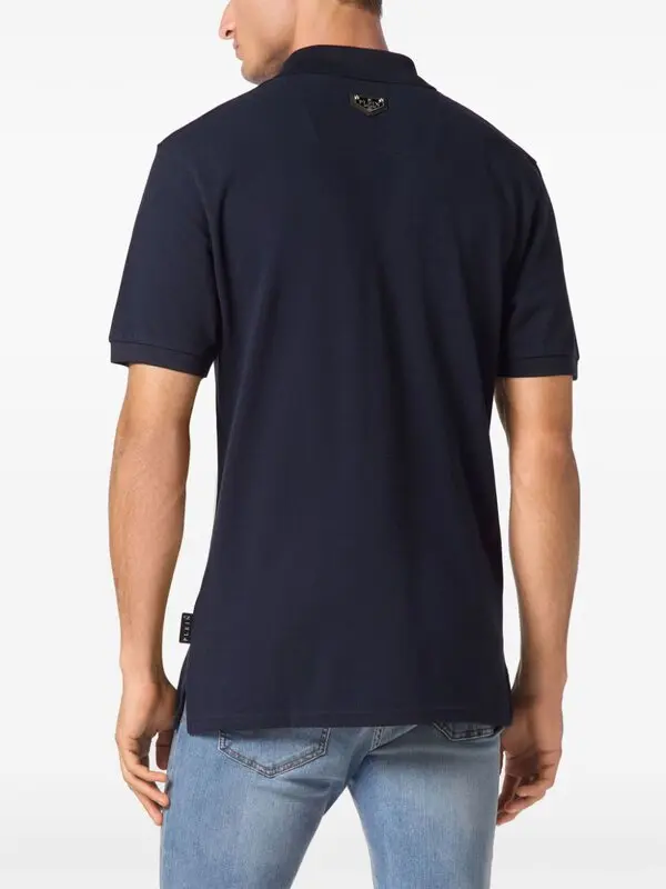 Philipp Plein Skull & Bones Embroidered Cotton Polo Shirt - Blue