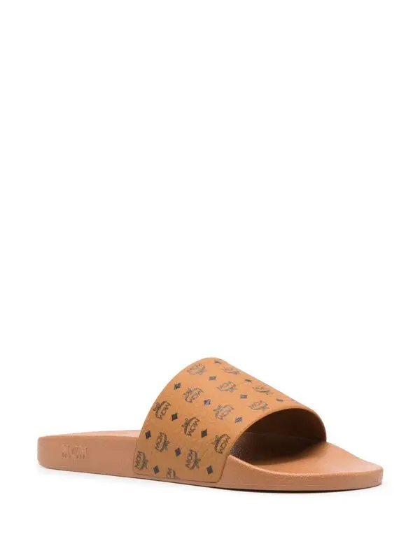 Mcm Logo-print Single-strap Slides - Brown