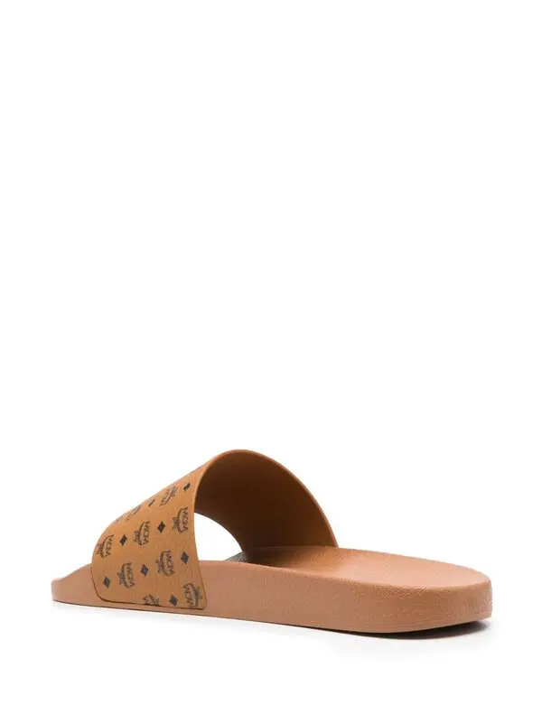 Mcm Logo-print Single-strap Slides - Brown