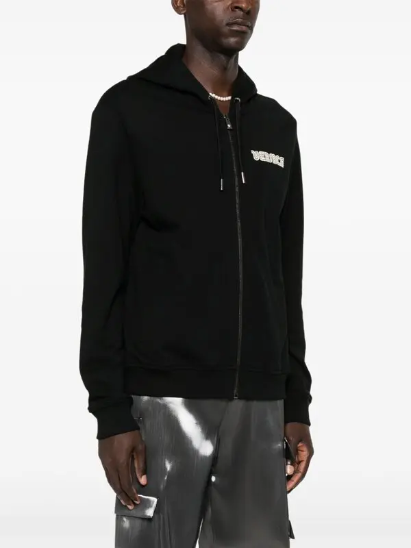 Versace Crystal-embellished Logo Zip-up Hoodie