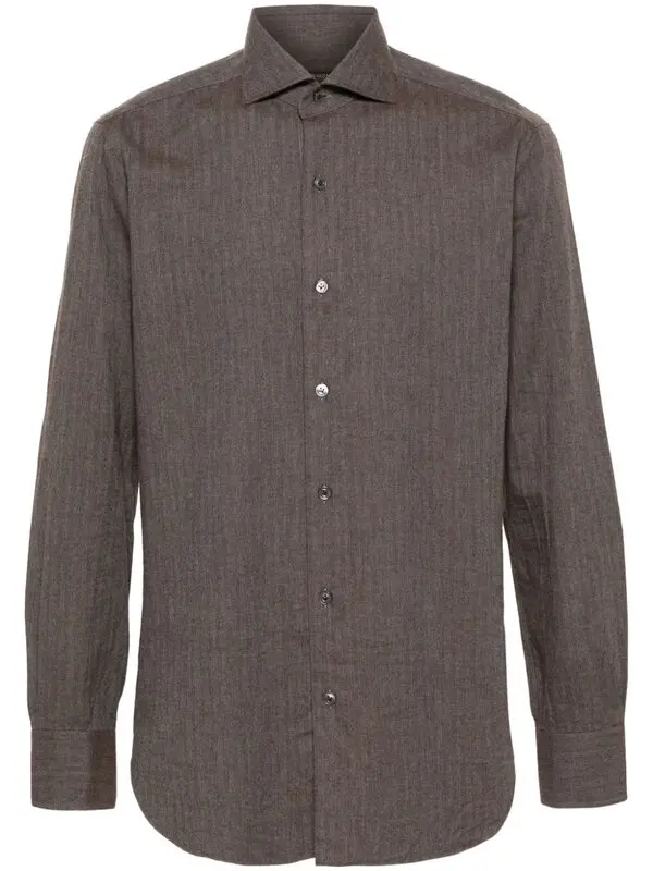 BARBA NAPOLI Herringbone-pattern Shirt - Brown