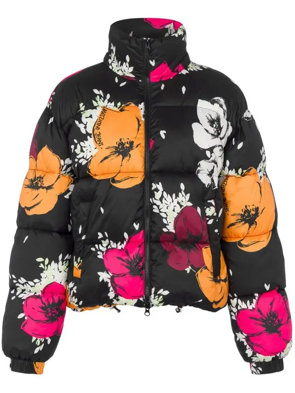 MOSCHINO JEANS Floral-print Puffer Jacket - Black