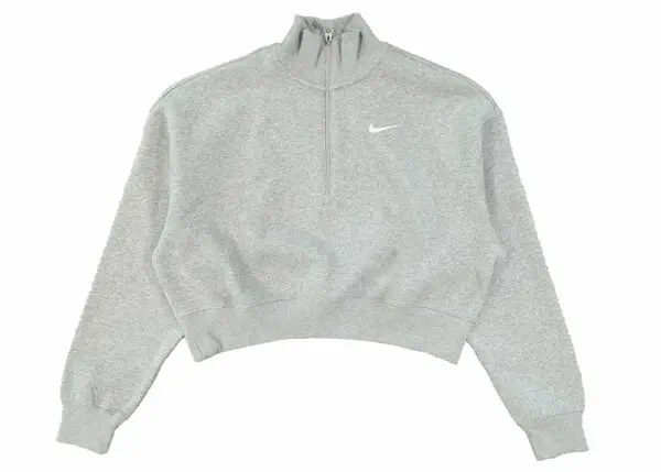 Nike Phoenix Fleece Oversized 1/2 Zip Crop Sweatshirt - Dark Grey Heather/sail