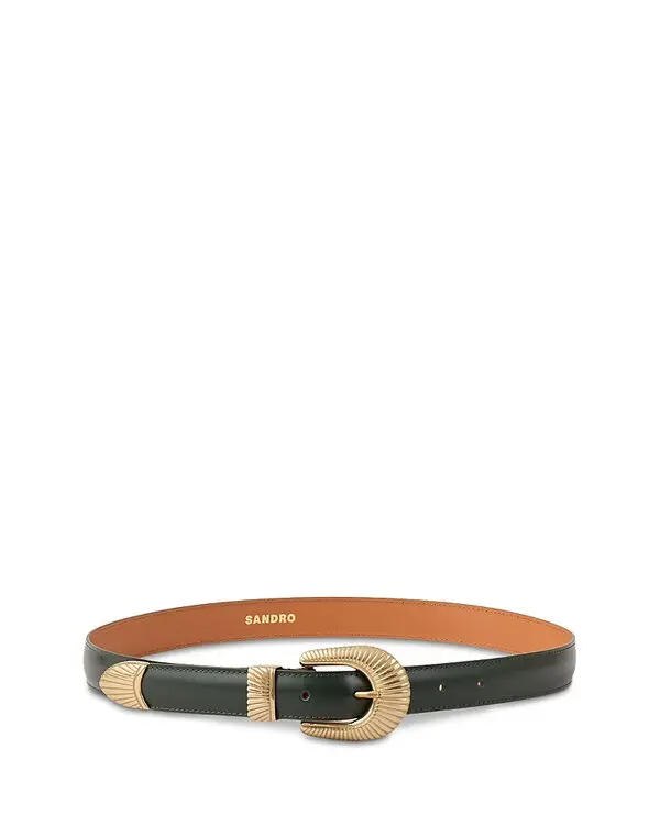 Sandro Eve Leather Belt - Bottle Green