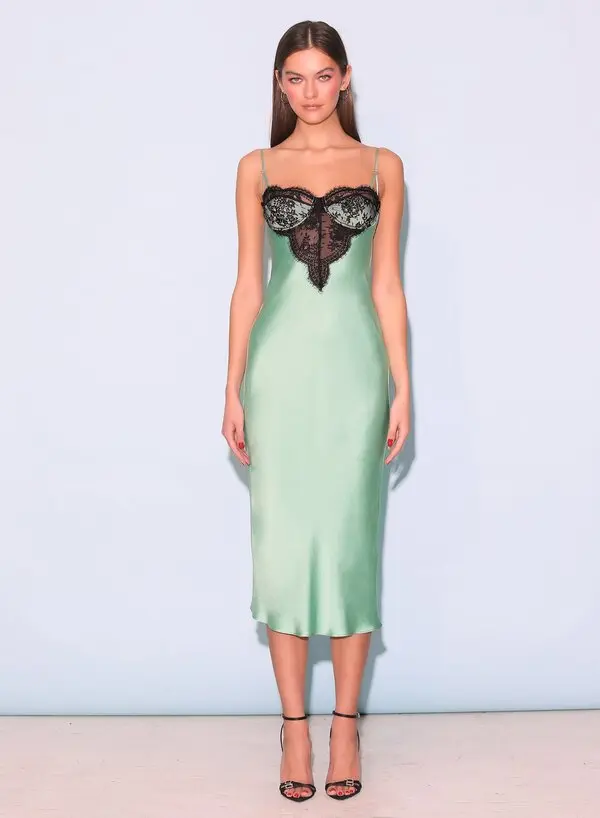 Fleur Du Mal Frankie Lace Cupped Slip Dress - Pixel Green