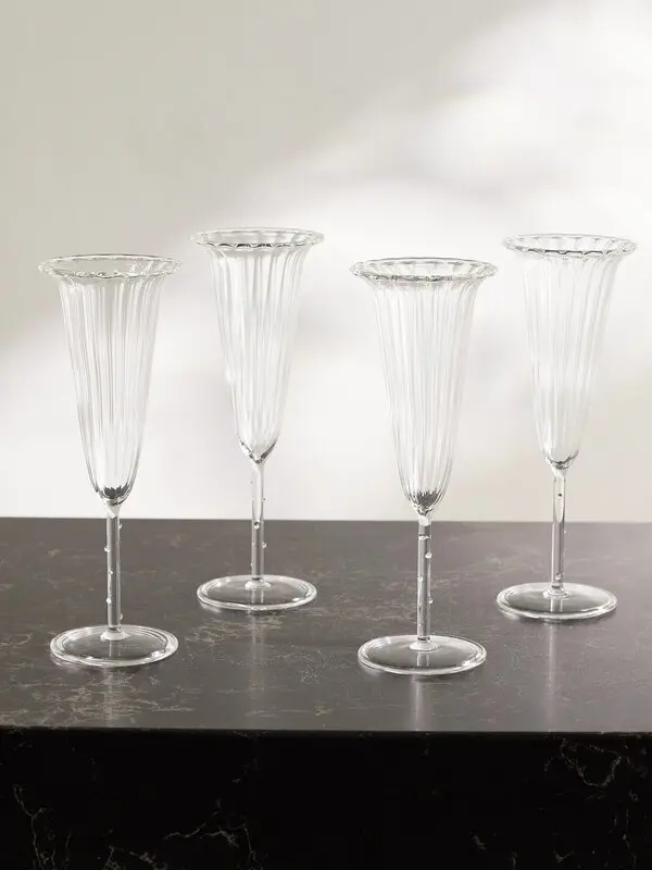 SOPHIE LOU JACOBSEN Angel Set Of Four Glass Champagne Flutes - Neutrals