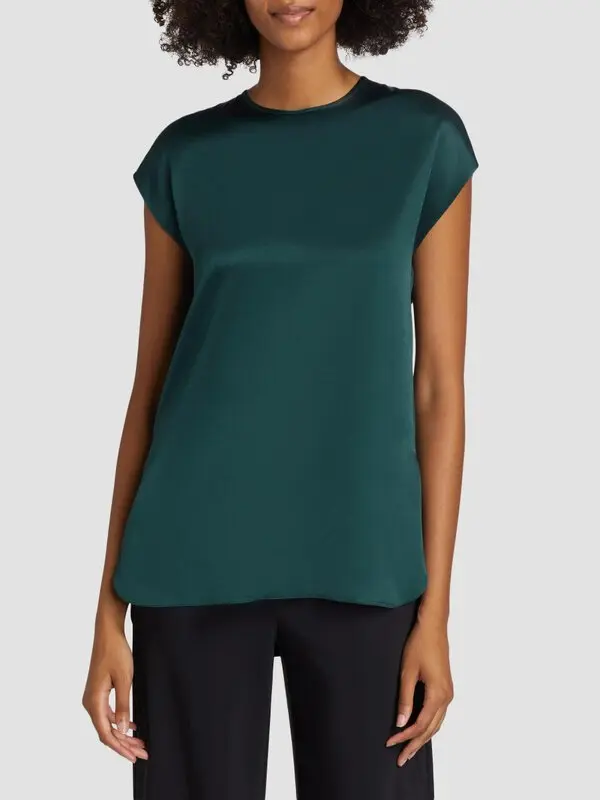 Giorgio Armani Silk Satin Cap-sleeve Top - Forest