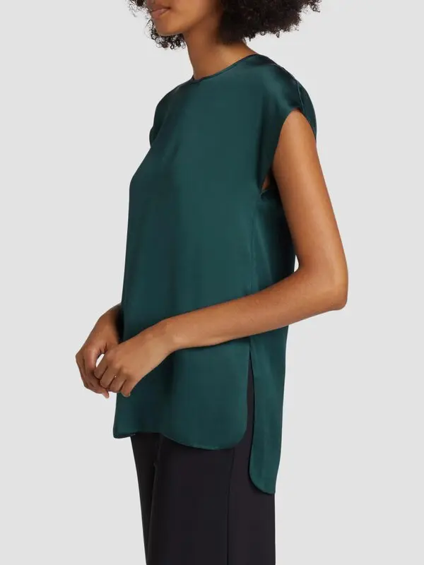 Giorgio Armani Silk Satin Cap-sleeve Top - Forest