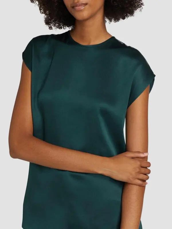Giorgio Armani Silk Satin Cap-sleeve Top - Forest