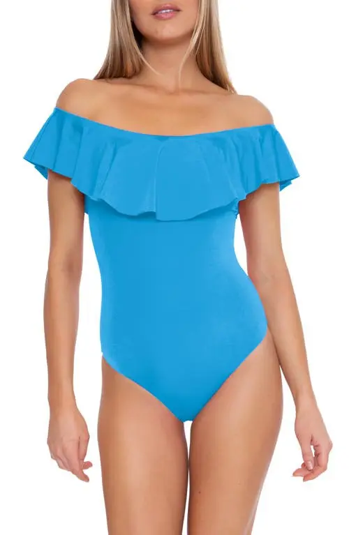 Trina Turk Monaco Off-the-shoulder Ruffle One-piece Swimsuit - Adriatic Blue