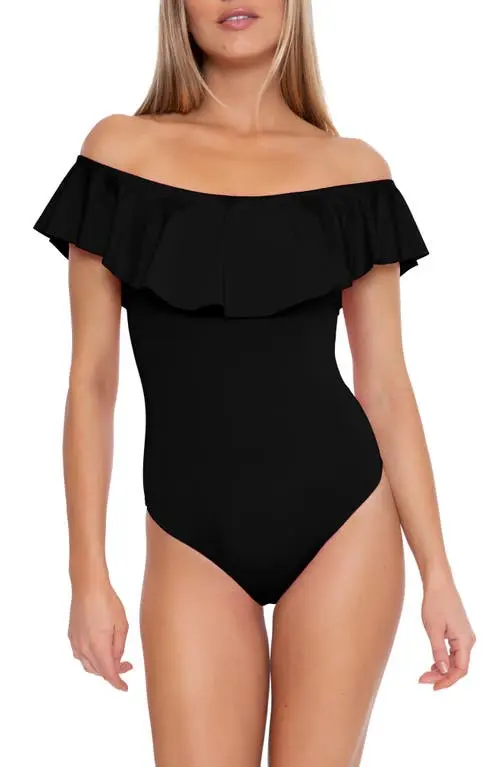 Trina Turk Monaco Off-the-shoulder Ruffle One-piece Swimsuit - Black