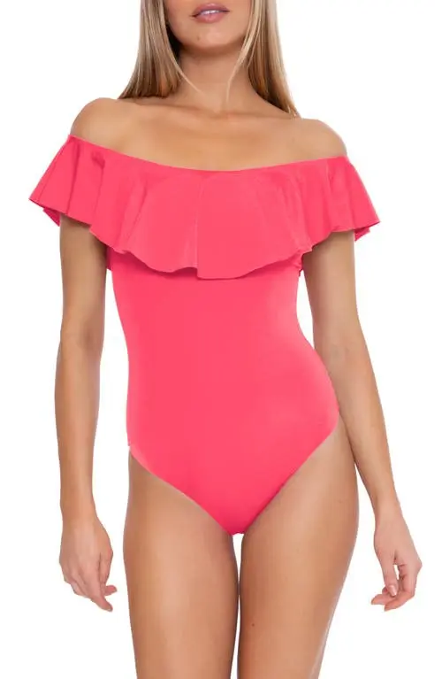 Trina Turk Monaco Off-the-shoulder Ruffle One-piece Swimsuit - Geranium