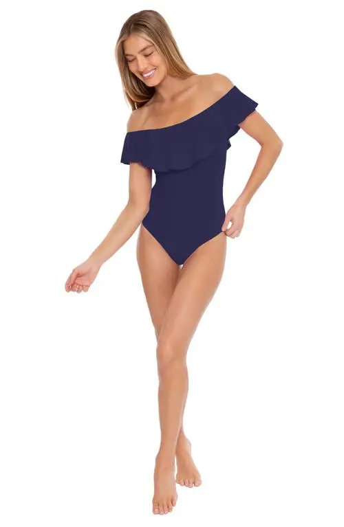 Trina Turk Monaco Off-the-shoulder Ruffle One-piece Swimsuit - Navy
