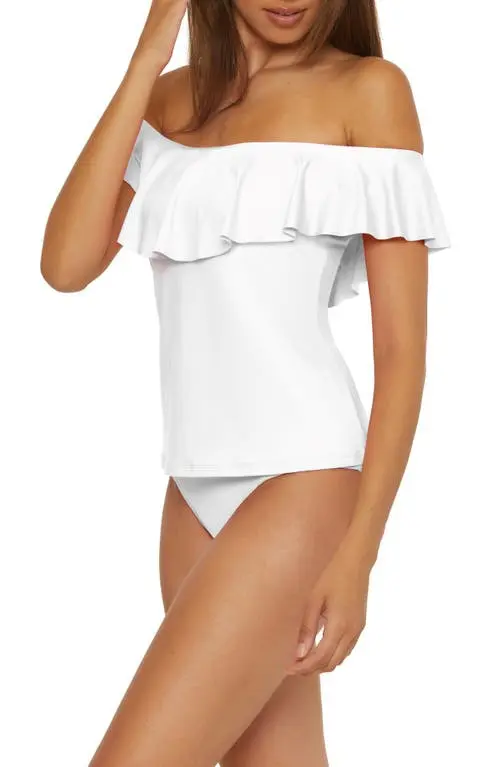 Trina Turk Monaco Ruffle Off-the-shoulder Tankini Top - White