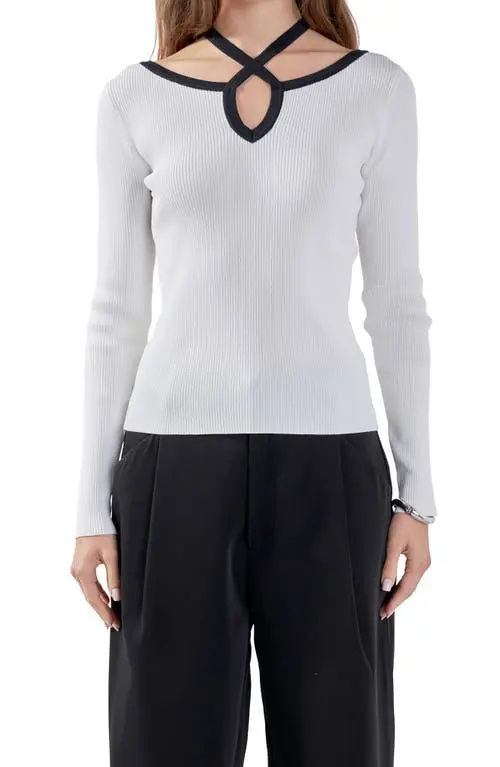 Endless Rose Cutout Cross Neck Long Sleeve Top