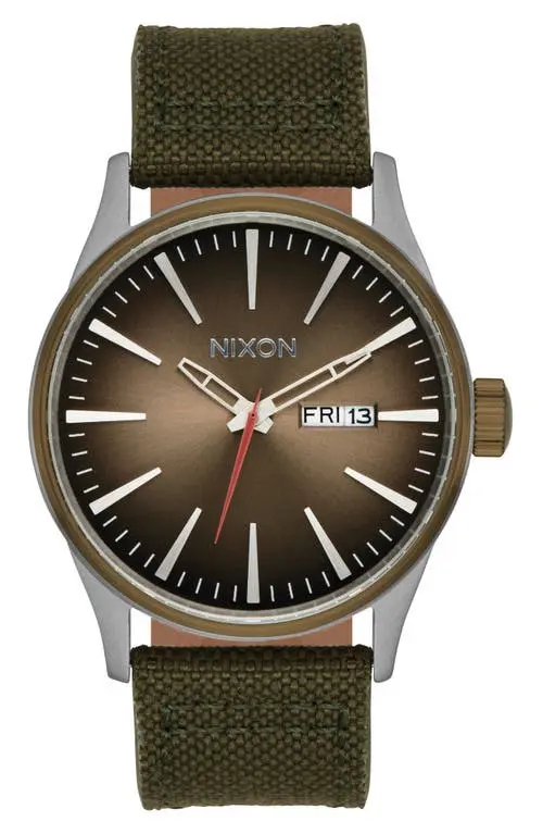 Nixon Sentry Strap Watch - Silver /lt Brown /asphalt
