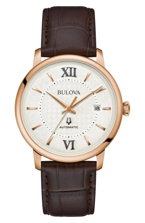 Bulova Hudson Leather Strap Watch - Rose Goldone
