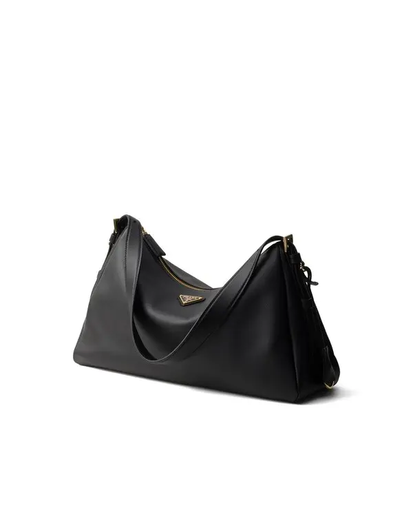 Prada Aimée Large Leather Shoulder Bag - Black