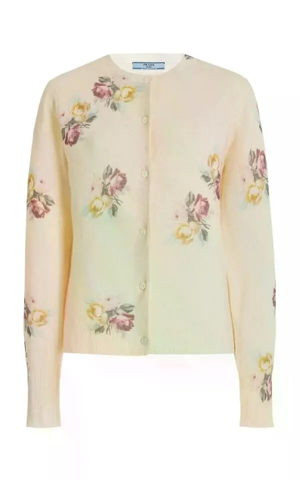 Prada Camellia Wool Cardigan - Neutral