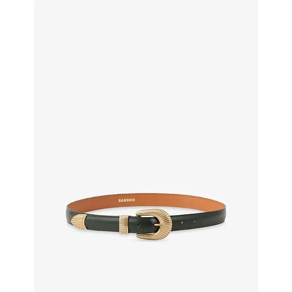 Sandro Leather Belt With Metal Hardware - Bottle Green