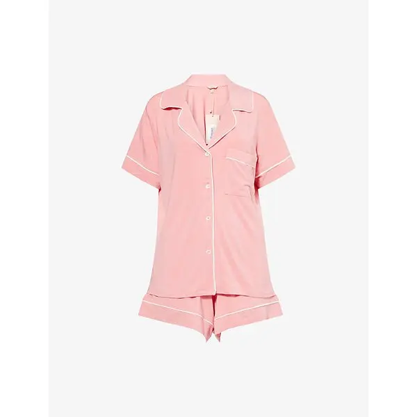 Eberjey Gisele Piped-trim Stretch-jersey Pyjamas - Sunkissed Coral/ivory