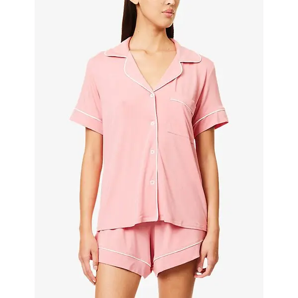 Eberjey Gisele Piped-trim Stretch-jersey Pyjamas - Sunkissed Coral/ivory