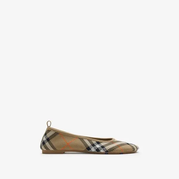 Burberry Check Knit Ballerinas - Sand Beige