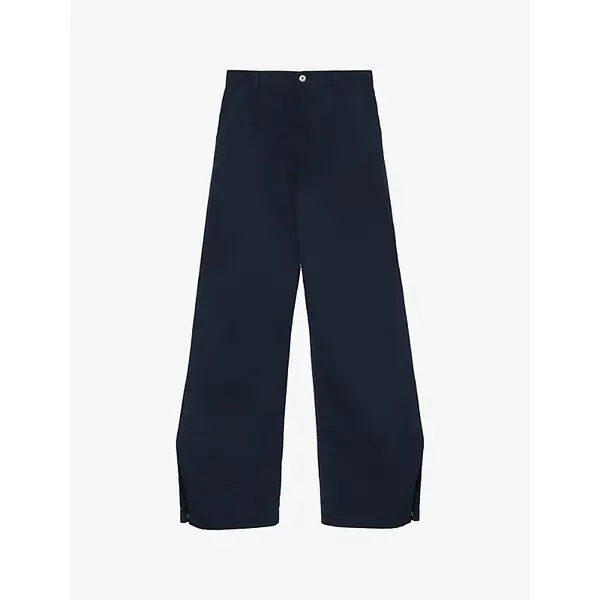Loewe Brand-patch Balloon-leg Mid-rise Cotton-blend Trousers - Midnight Blue