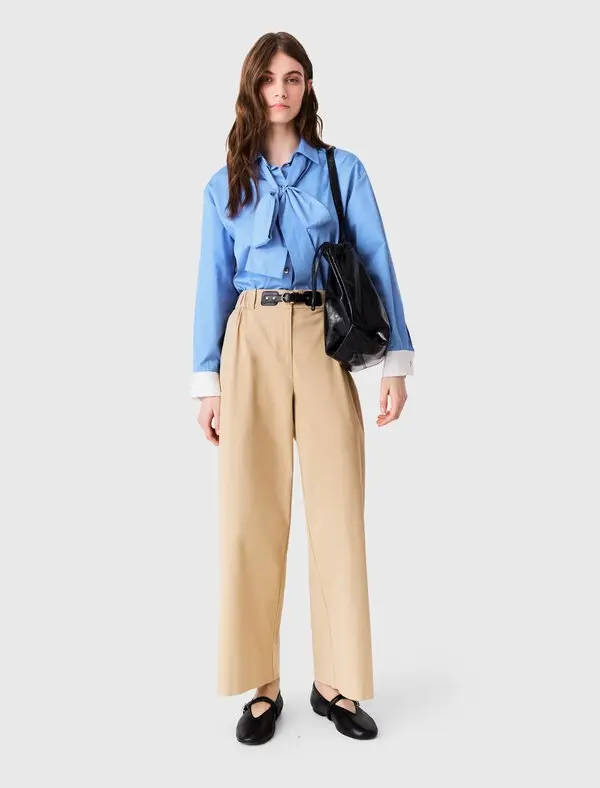 Maje Wide-leg Cotton Gabardine Trousers - Light Beige