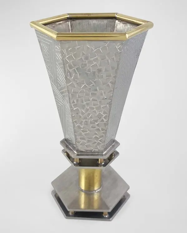JOY STEMBER METAL ARTS STUDIO Dinah Collection Hexagonal Kiddush Cup Joy Stember - Pewter And Brass