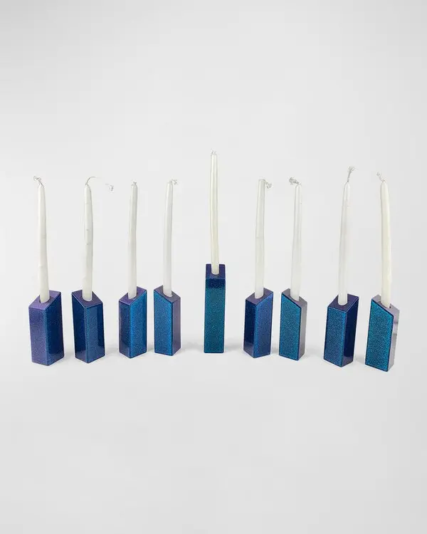 JOY STEMBER METAL ARTS STUDIO Leah Menorah - Blue Powdercoated Aluminum