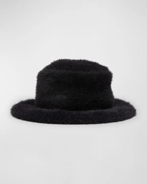 Saint Laurent Embroidered Faux Fur Bucket Hat - Black