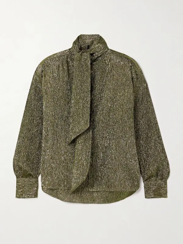 PETAR PETROV Treasure Pussy-bow Silk-blend Lamé Shirt