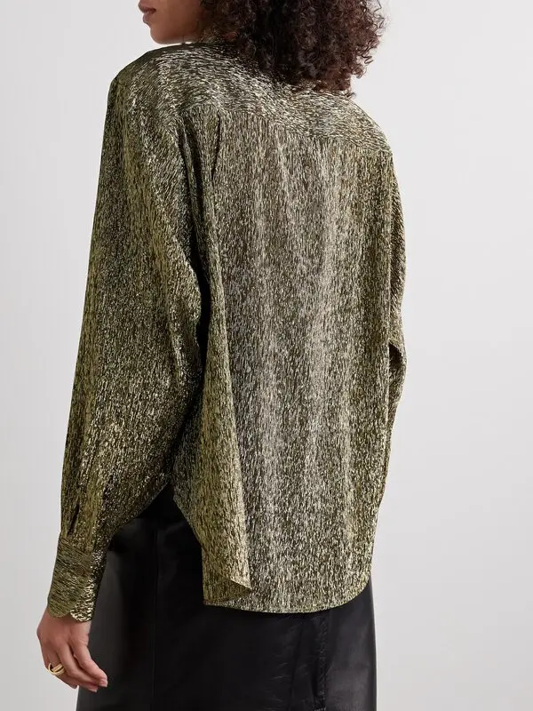 PETAR PETROV Treasure Pussy-bow Silk-blend Lamé Shirt