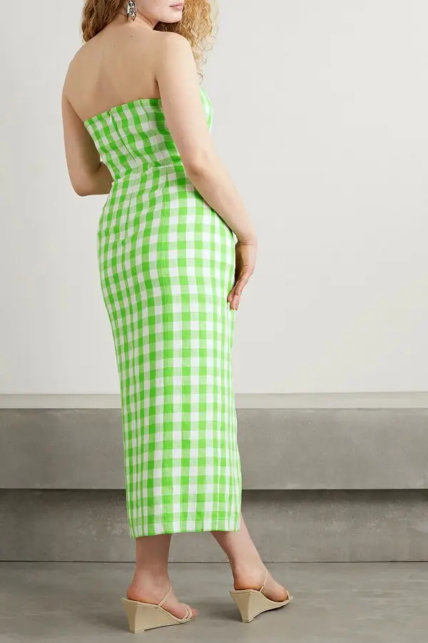 Buy Mara Hoffman Didi Strapless Gingham Hemp Midi Dress - Bright Green At  69% Off | Editorialist