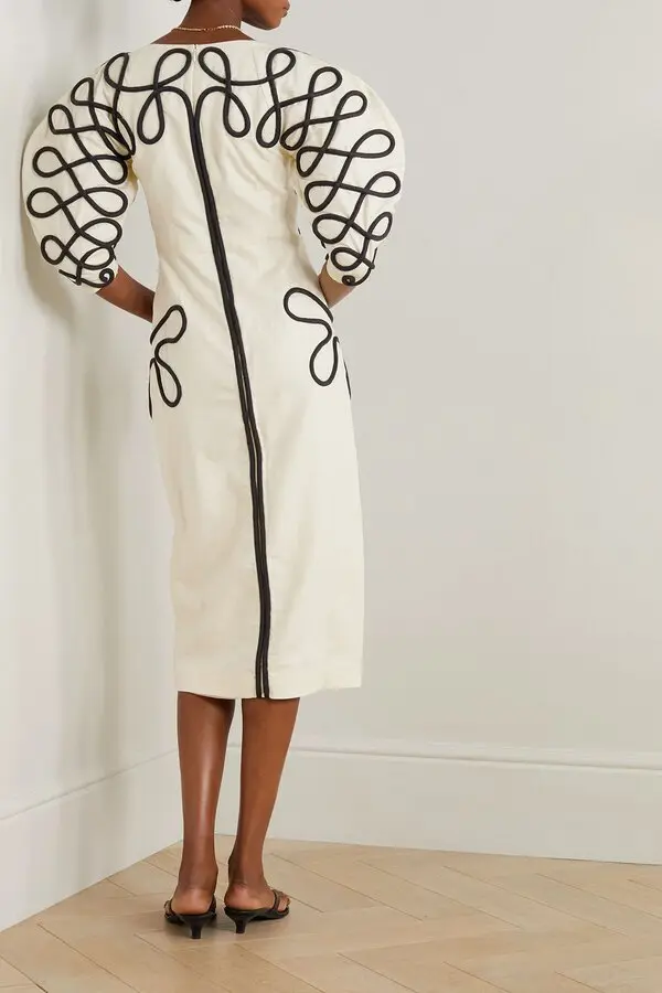appliqud cotton dress Ulla Johnson Hollis Embroidered AppliquD Pintucked Cotton-Poplin Midi Dress  In Black - 60% Off