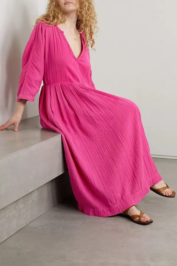 Mara Hoffman Chloe Pleated Cotton-Gauze Midi Dress In Fuchsia - 80% Off |  Editorialist