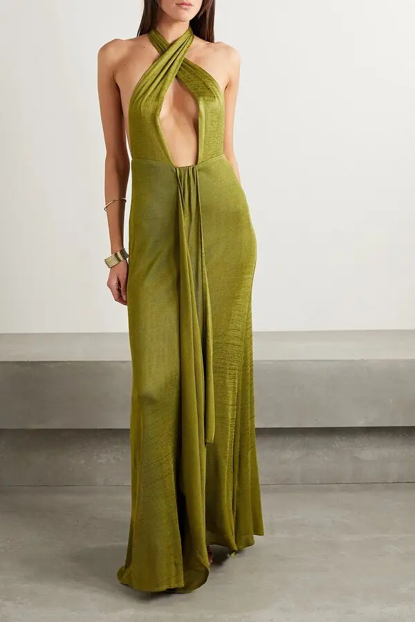 savannah green dress Morissa Halter Cut Out Maxi Strapless Dress | Green | Womens