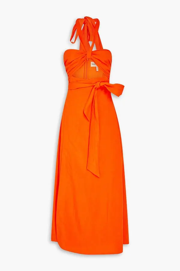 Mara Hoffman Paula Cutout Tencel™ And Linen-blend Midi Dress - Papaya