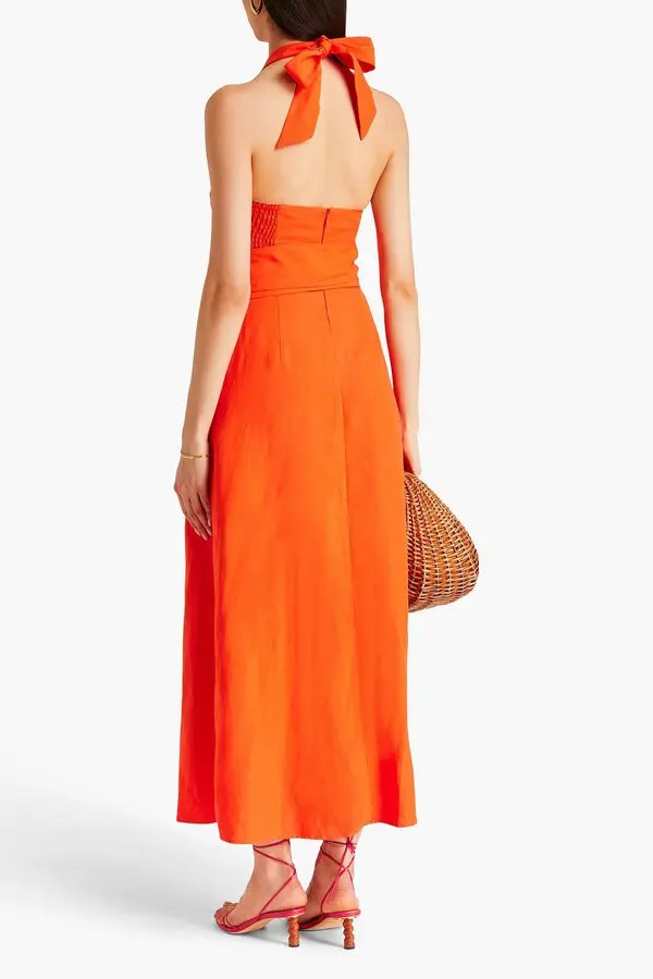 Mara Hoffman Paula Cutout Tencel™ And Linen-blend Midi Dress - Papaya