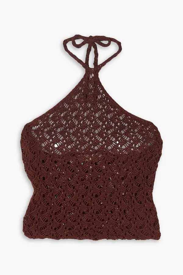 Savannah Morrow Kirra Crocheted Pima Cotton Halterneck Top - Dark Brown