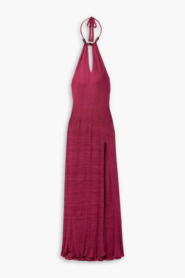 Savannah Morrow Oia Beaded Halterneck Maxi Dress - Plum