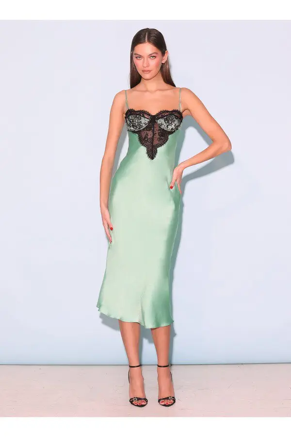 Fleur Du Mal Frankie Lace Cupped Slip Dress - Green