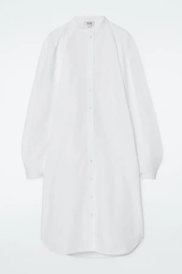Cos Grandad-Collar Midi Shirt Dress In White - 70% Off | Editorialist