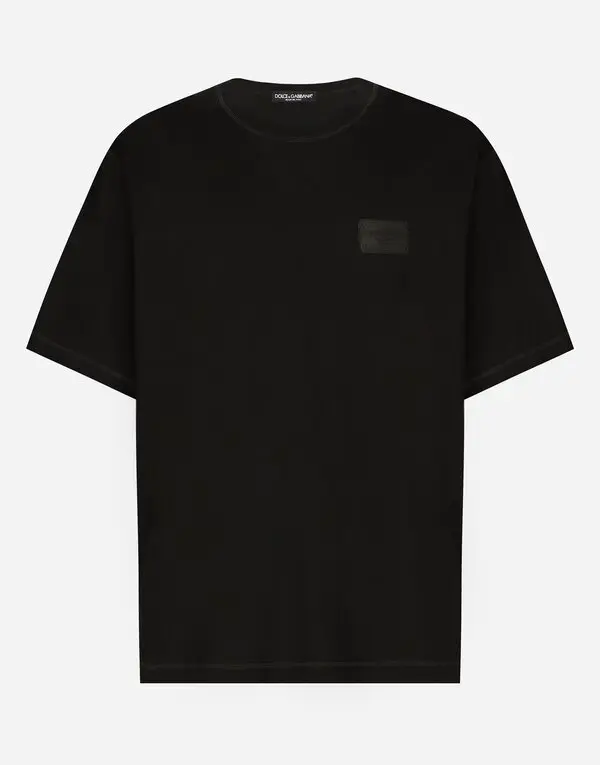 Dolce & Gabbana Cotton T-shirt With Branded Tag - Black