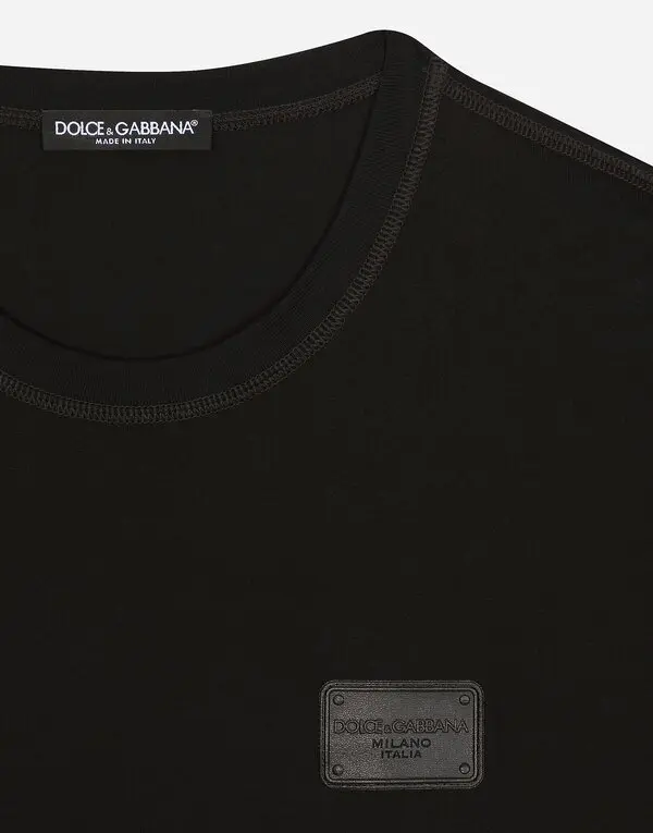 Dolce & Gabbana Cotton T-shirt With Branded Tag - Black