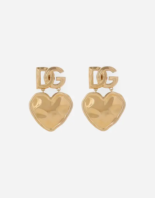 Dolce & Gabbana Drop Earrings With Hearts And Dg Logo - Gold