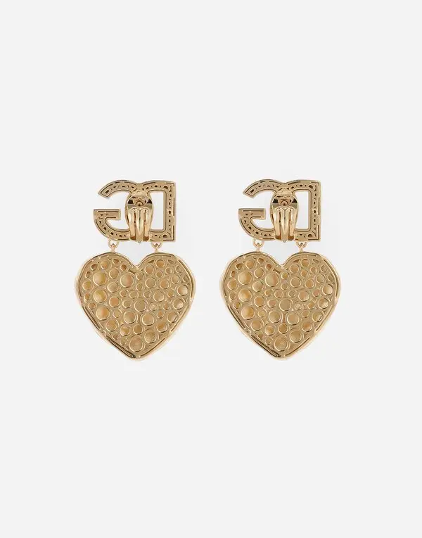 Dolce & Gabbana Drop Earrings With Hearts And Dg Logo