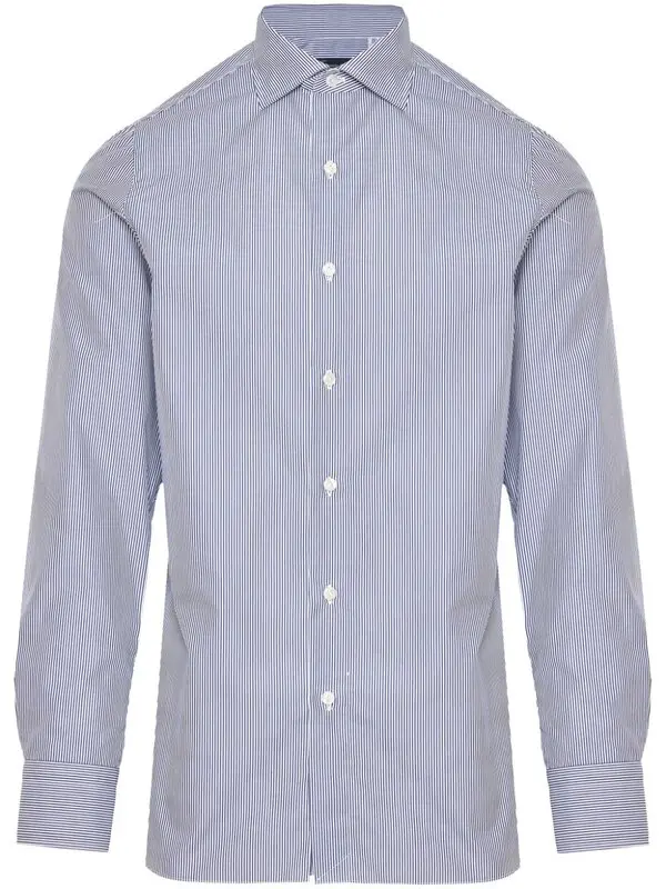 FINAMORE 1925 Spread Collar Striped Shirt - Blue