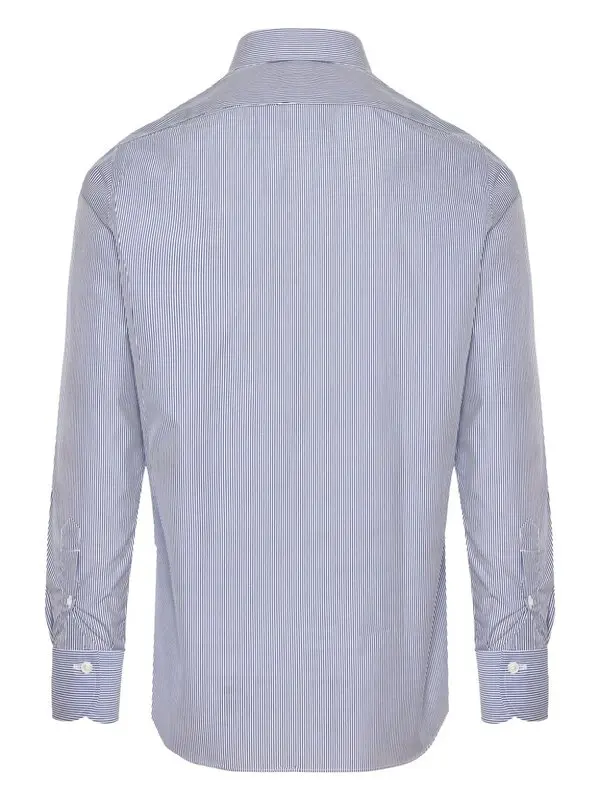 FINAMORE 1925 Spread Collar Striped Shirt - Blue